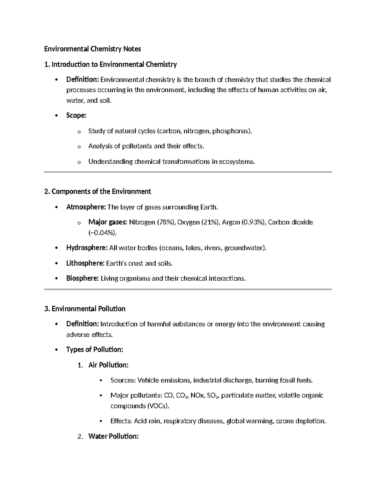 Environmental Chemistry Notes: Key Concepts and Pollution Types - Studocu