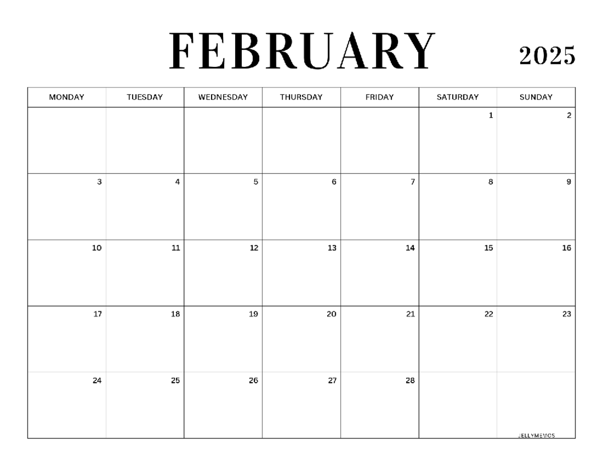 02 February-2025-Minimal-Horizontal-Calendar- Monday- Start - Lenguaje ...