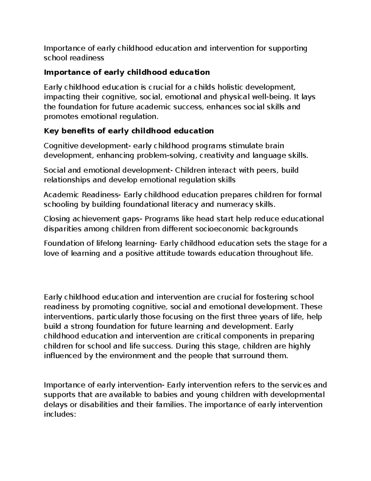 Importance of Early Childhood Education & Intervention for School ...
