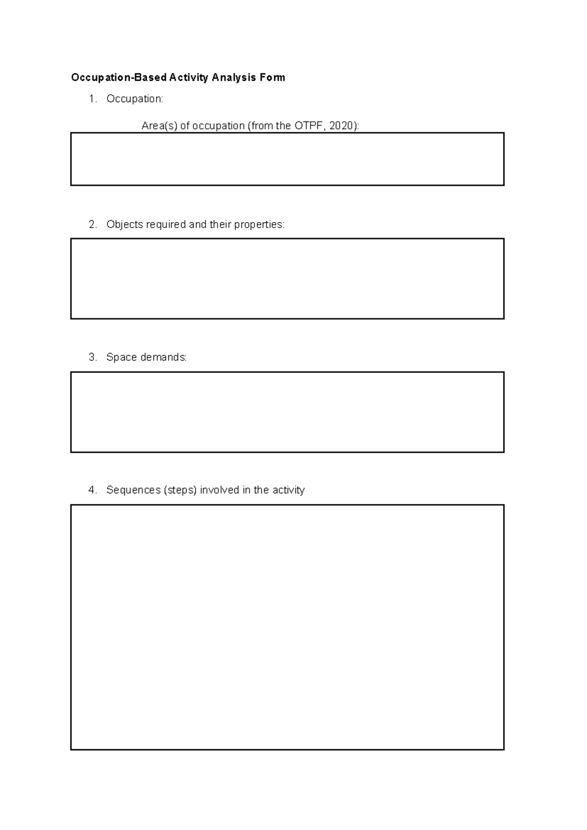 Occupation-Based Activity Analysis Form: Neuromuscular Assessment Guide ...