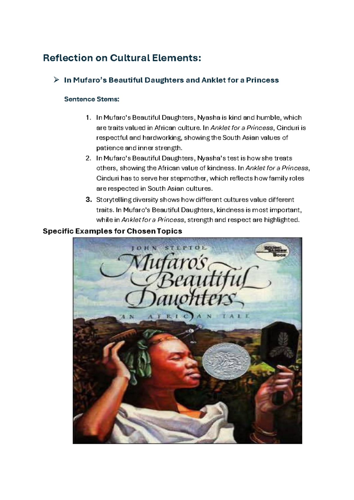 Cultural Reflections in Mufaro's Daughters & Anklet for a Princess ...