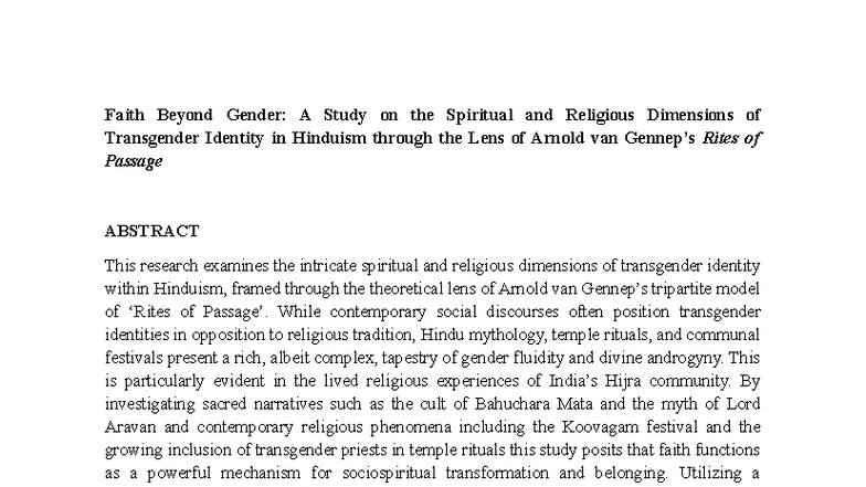 HIND 401: Faith Beyond Gender - Transgender Identity in Hinduism - Studocu
