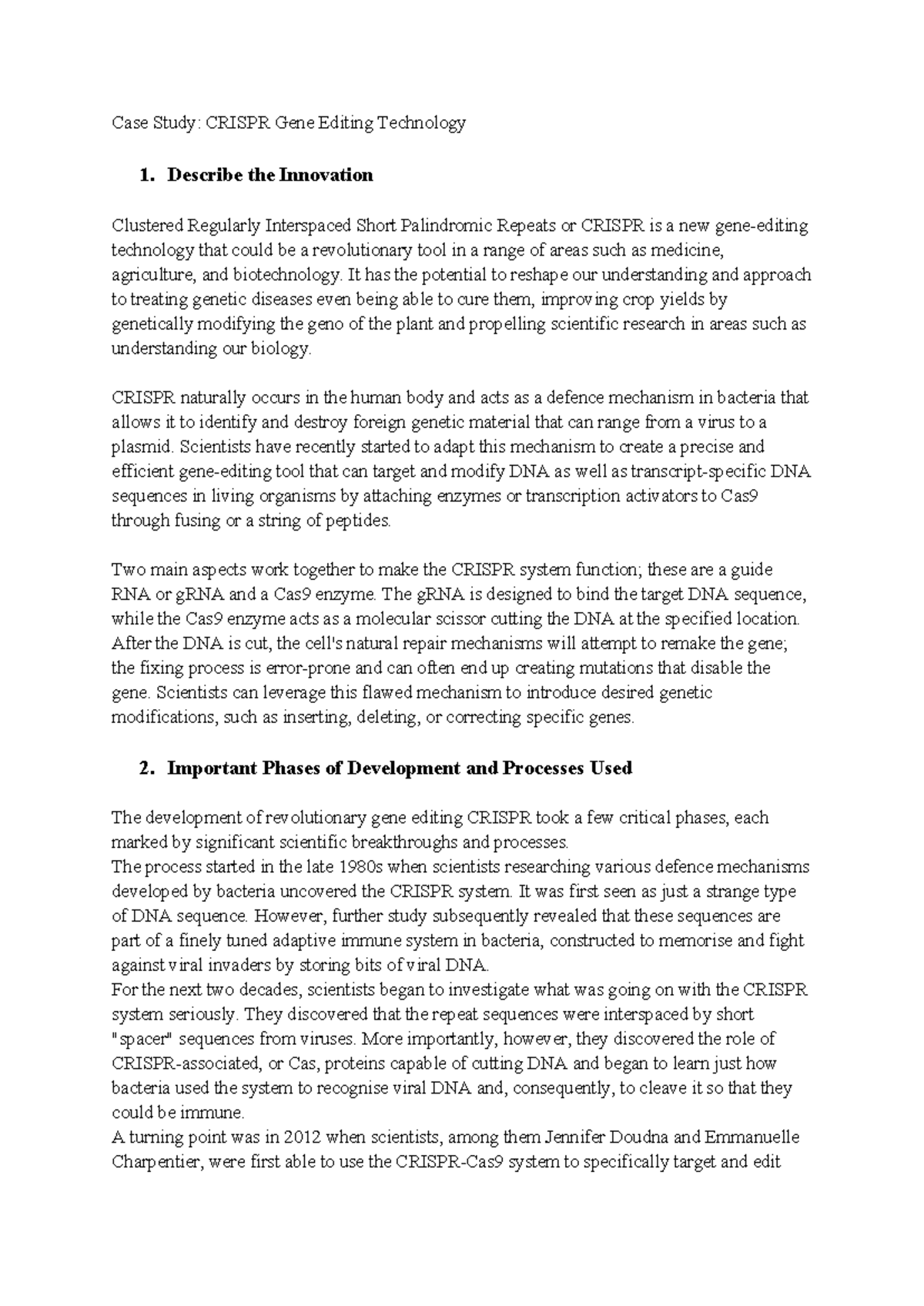 Case Study: CRISPR Gene Editing Technology Overview and Implications ...