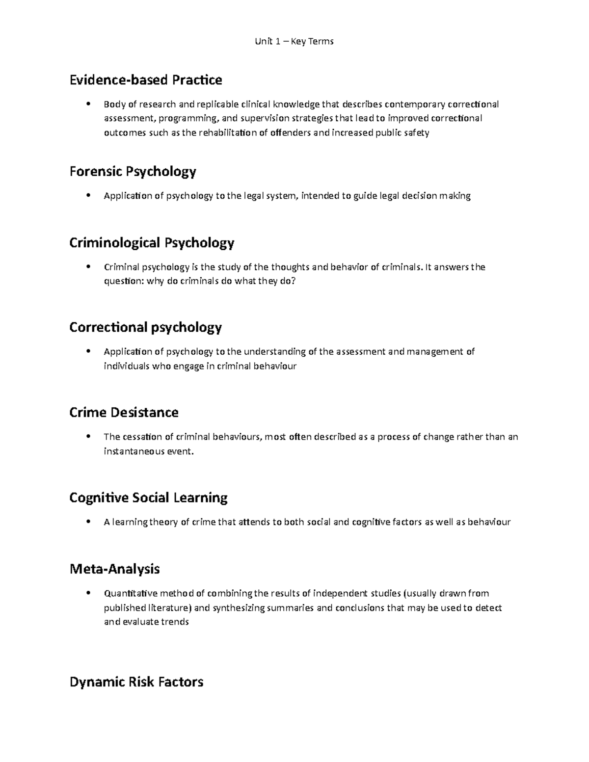 CRIM 101 - Unit 1 Key Terms: Evidence-based Practice & More - Studocu