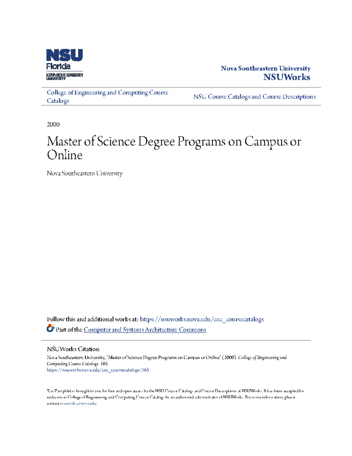 Master of Science Degree Programs (On Campus or Online) - NSU - Studocu