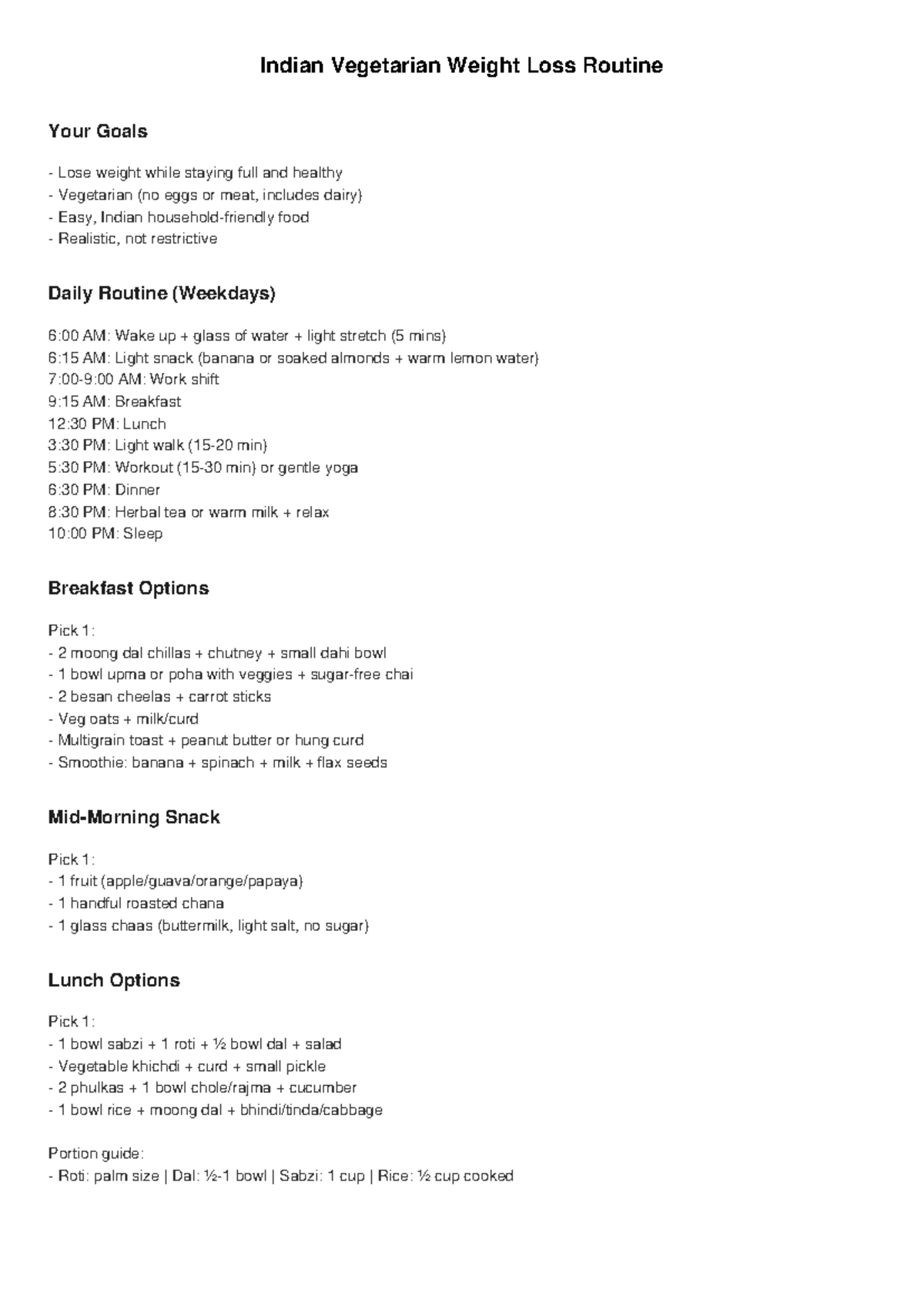 Indian Veg Weight Loss Routine: Daily Plan & Meal Options - Studocu