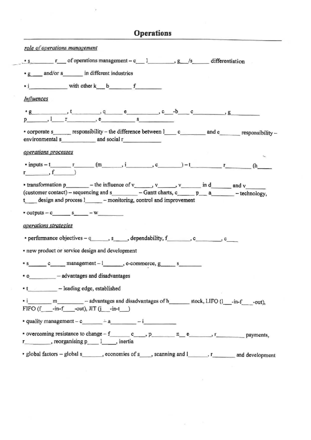 Operations Management Syllabus Overview - Course Code 654625 - Studocu