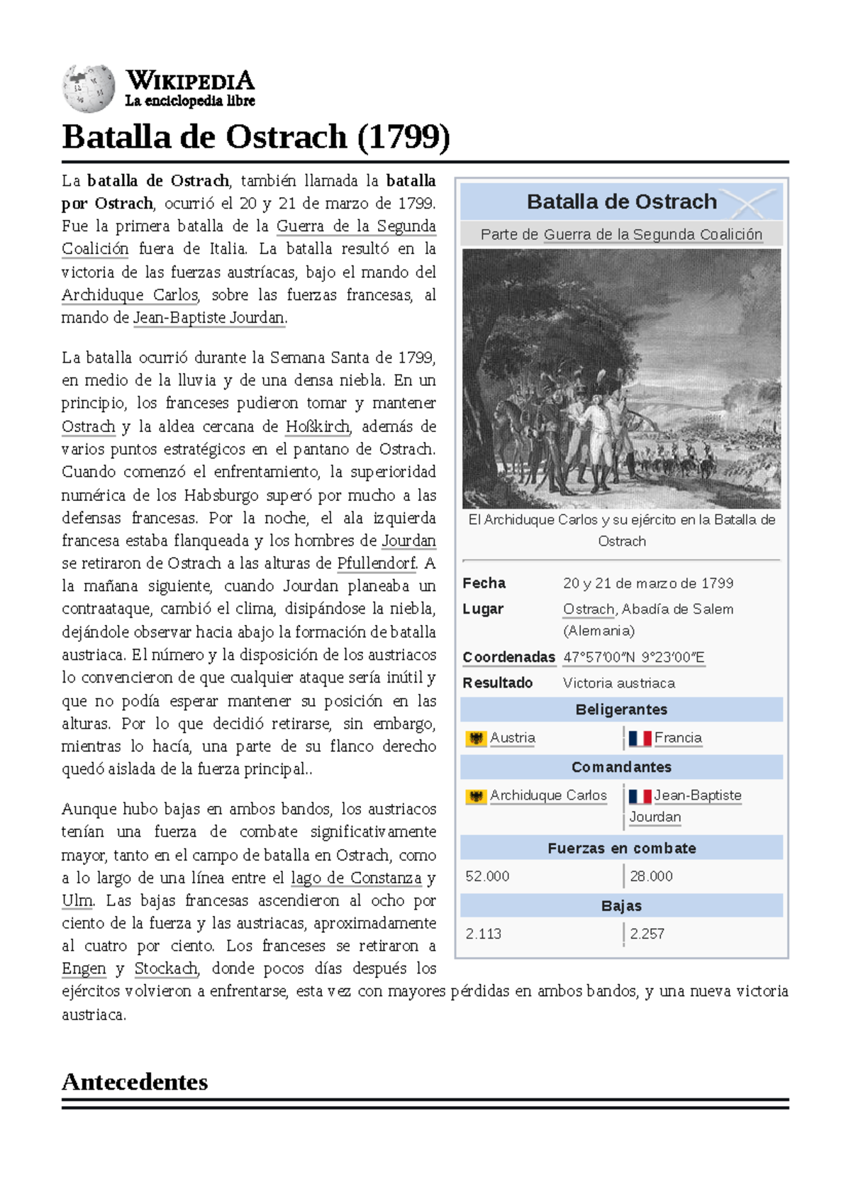 Batalla de Ostrach (1799) - Batalla de Ostrach Parte de Guerra de la ...