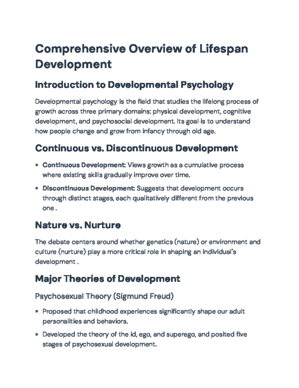 Comprehensive Overview of Lifespan Development: Key Theories and Stages ...