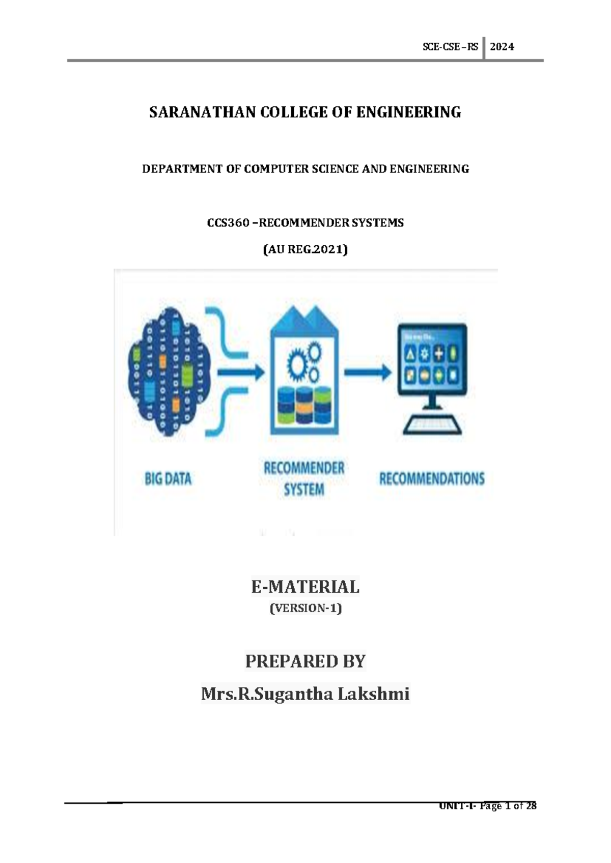 UNIT 1 - Notes - SARANATHAN COLLEGE OF ENGINEERING DEPARTMENT OF ...
