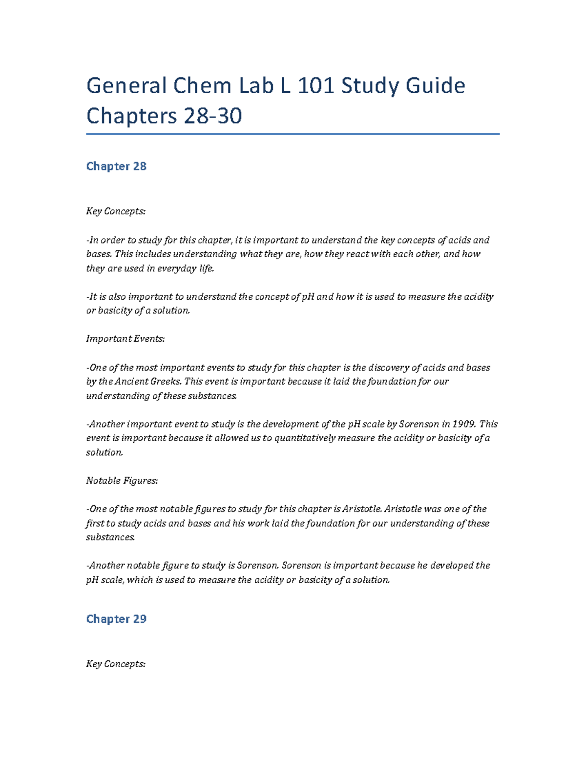 General Chem Lab L 101 Study Guide: Chapters 28-30 Overview - Studocu