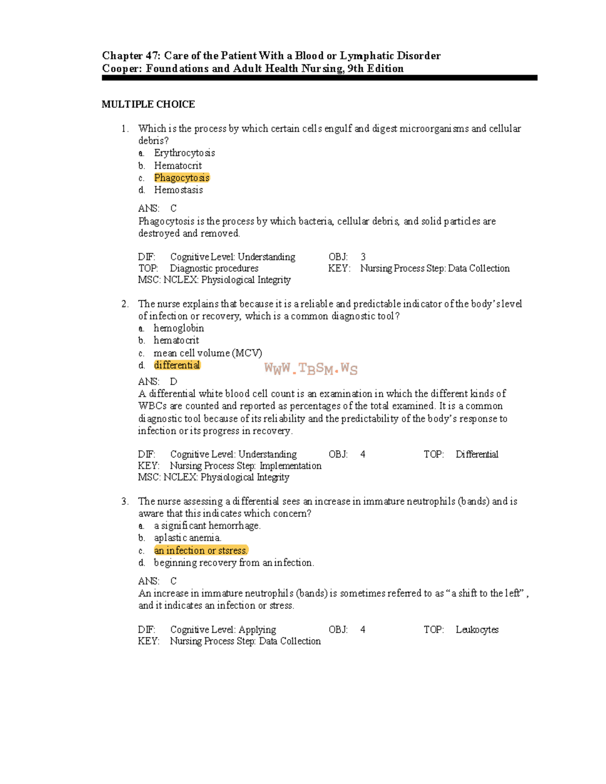 Final Exam Review: Chapters 47-50, 55, 57 - Nursing Care of Blood Disorders - Studocu