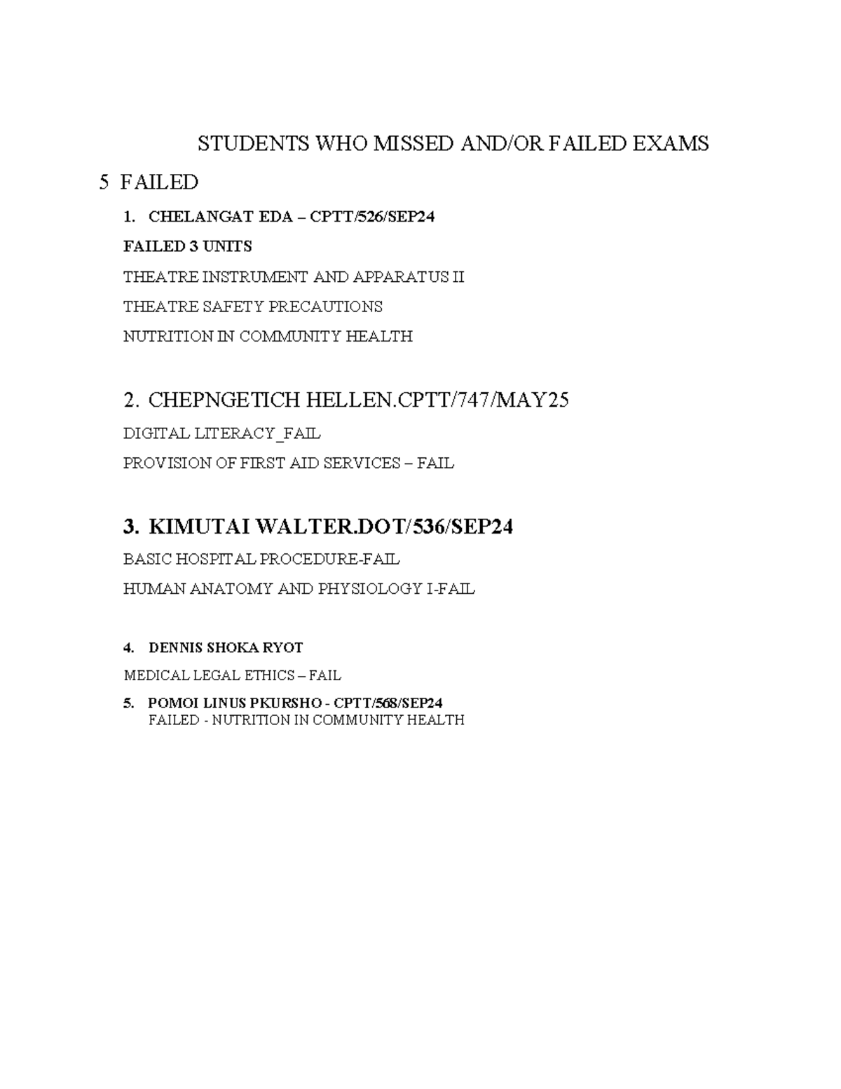Missing Marks Report - Failed Exams and Missed Units - Studocu