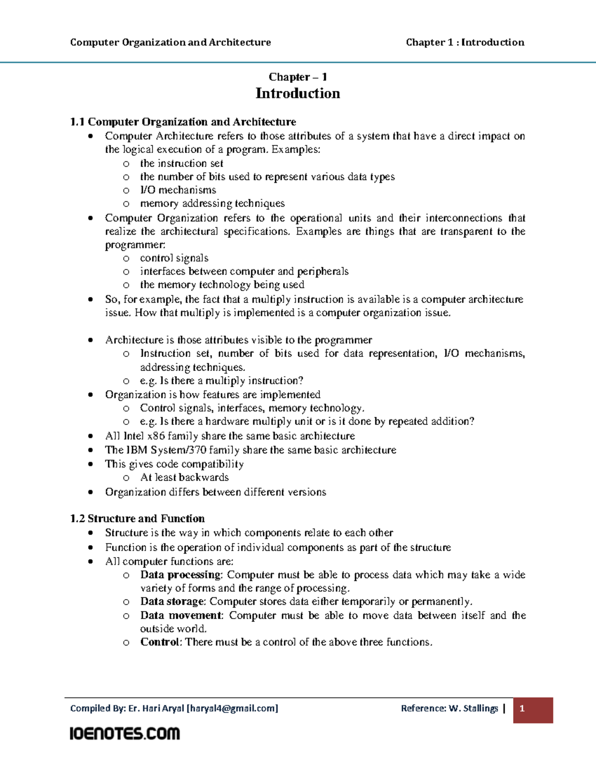 Computer Organization and Architecture (COA) Chapter 1: Introduction ...