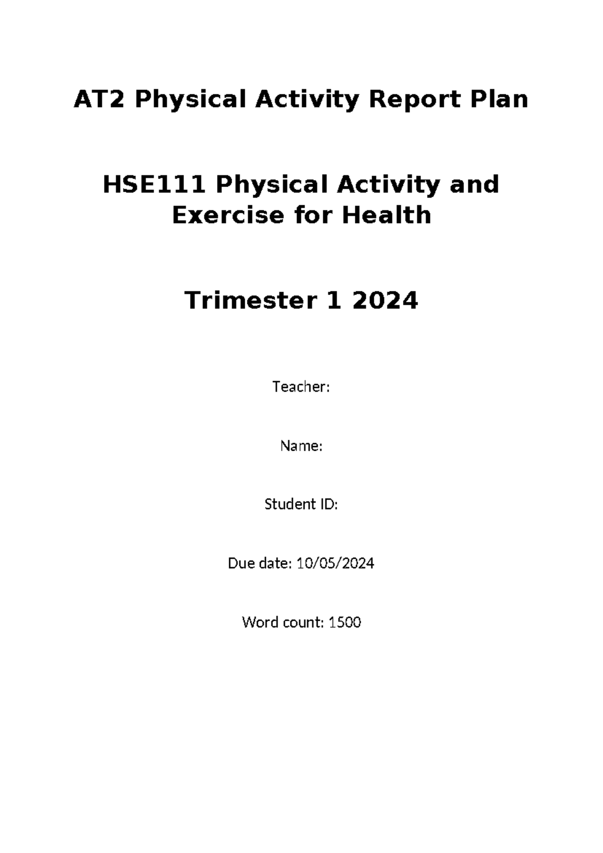 AT2 Physical Activity Report Plan: Strategies for Health Improvement ...