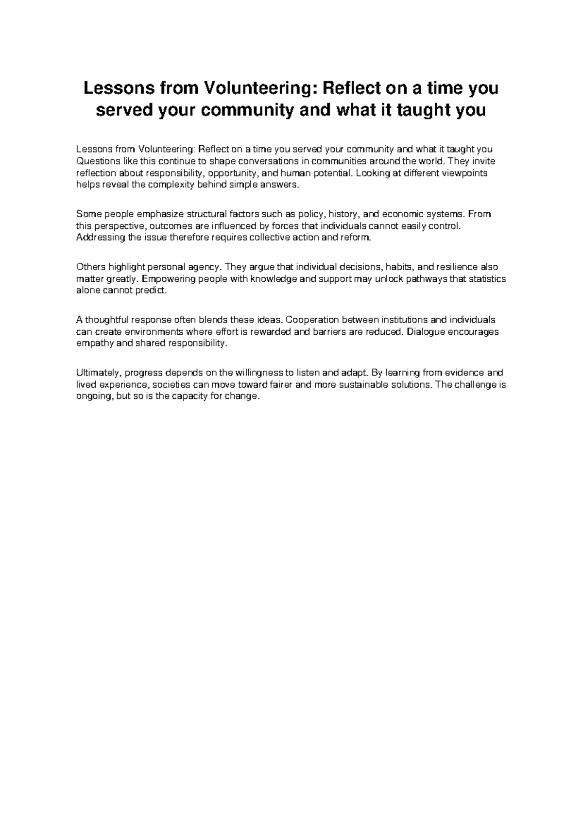 Sgp Essay 15: Insights from Community Volunteering Experiences - Studocu