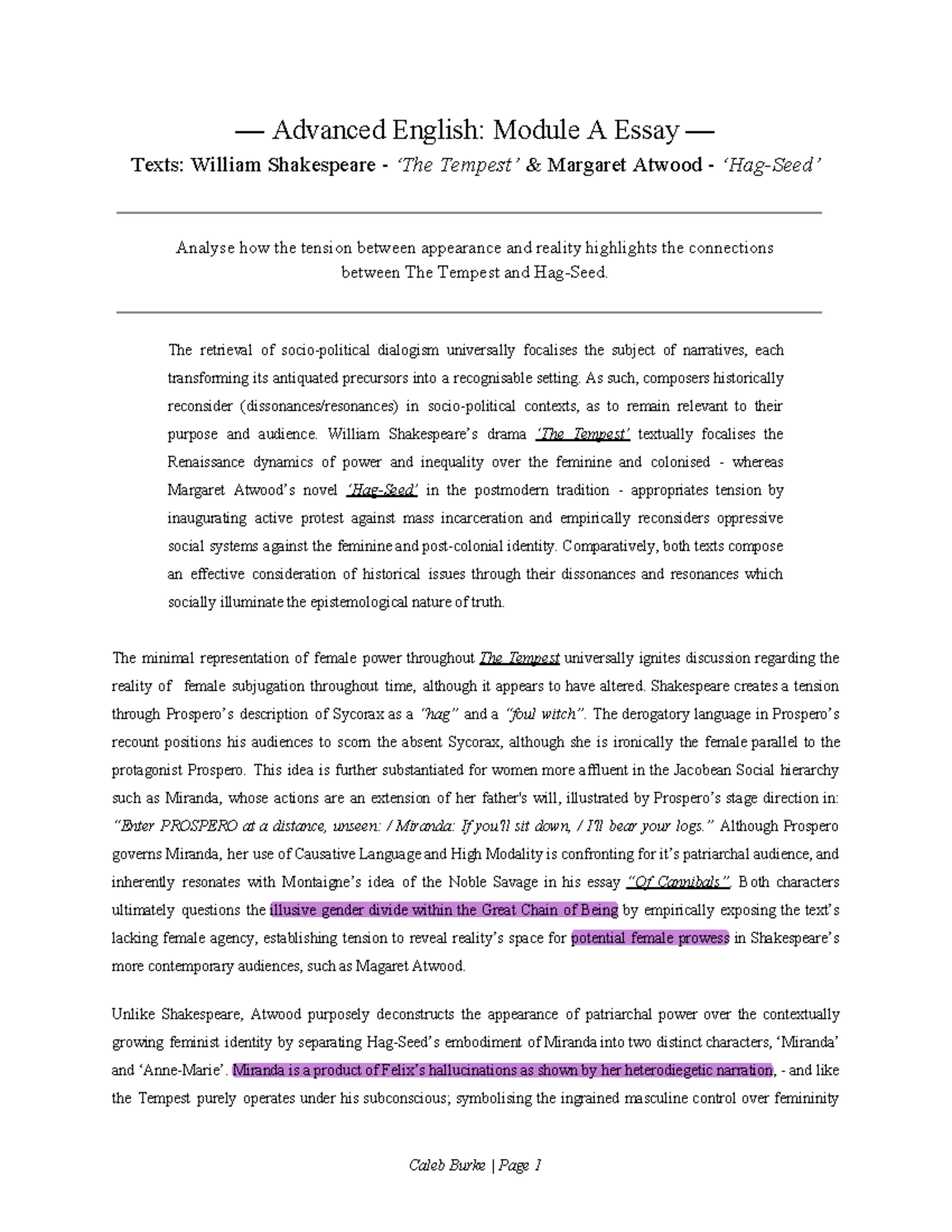 Module A - Tempest & Hag-Seed Essay copy - — Advanced English: Module A ...