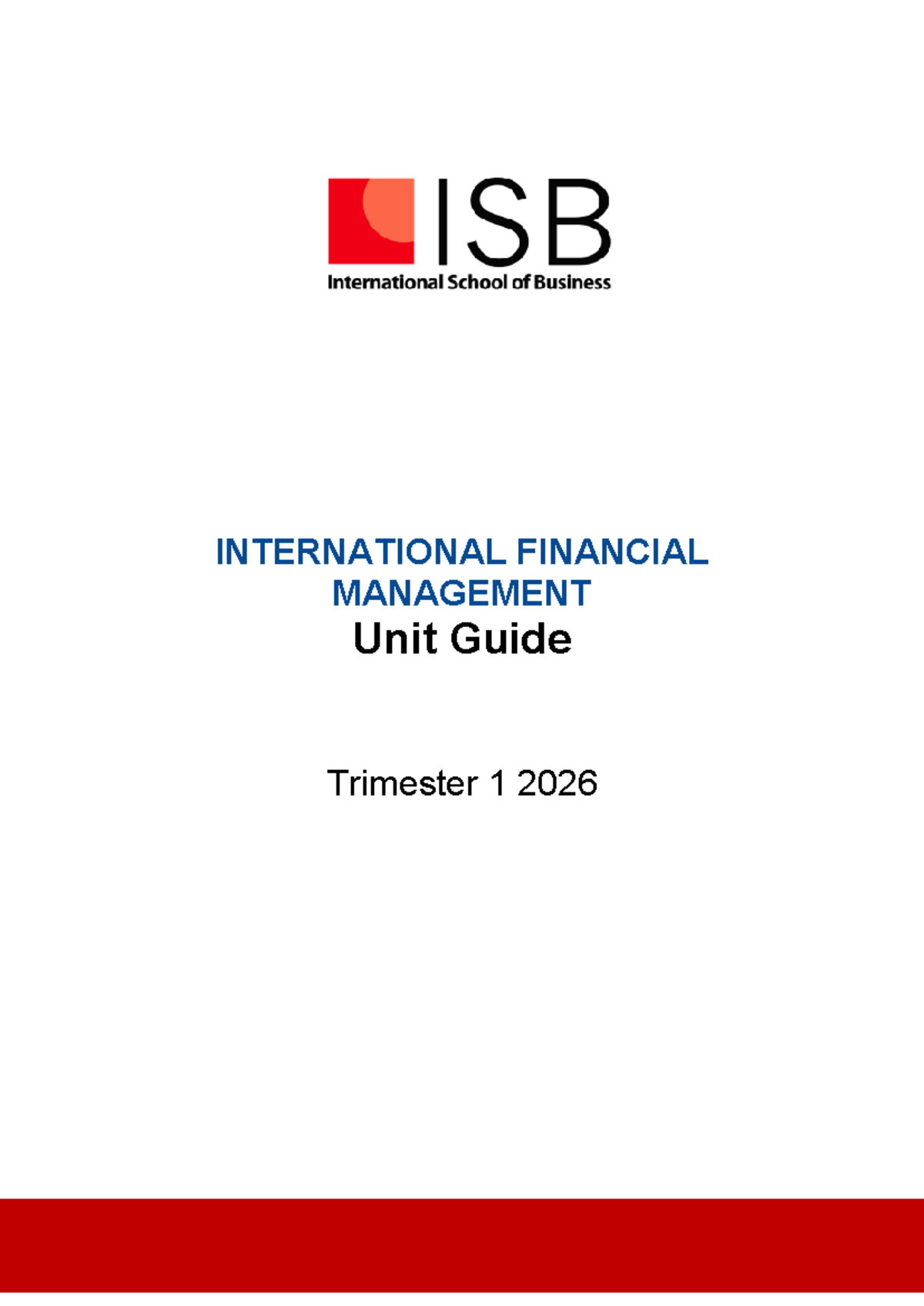 FIN305 International Financial Management Unit Guide Trimester 1 2026 ...