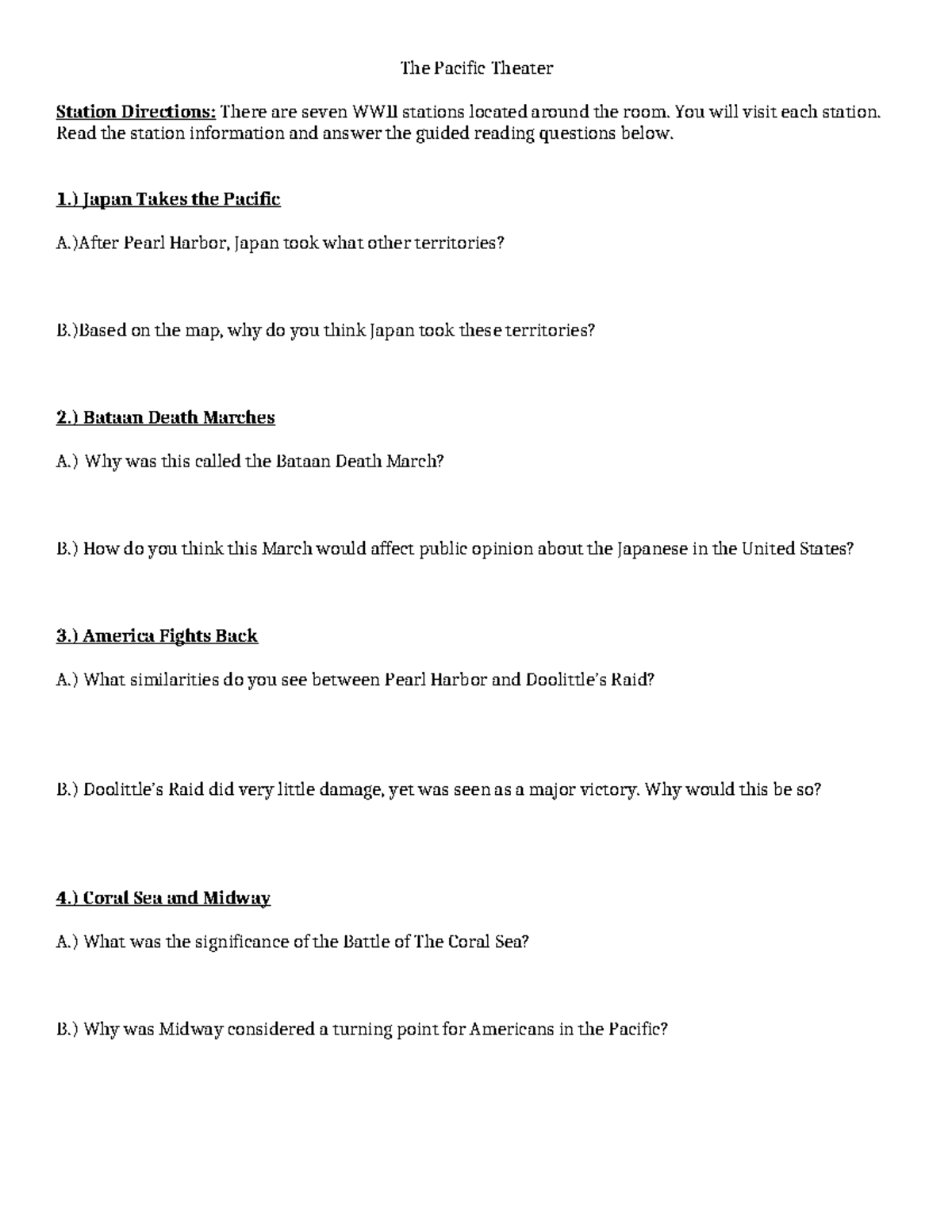 Pacific Theater WWII Station Questions and Guided Reading - Studocu