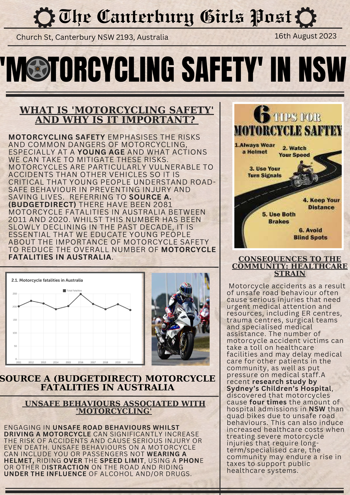 PDHPE Assignment: Motorcycling Safety in NSW - Importance & Risks - Studocu