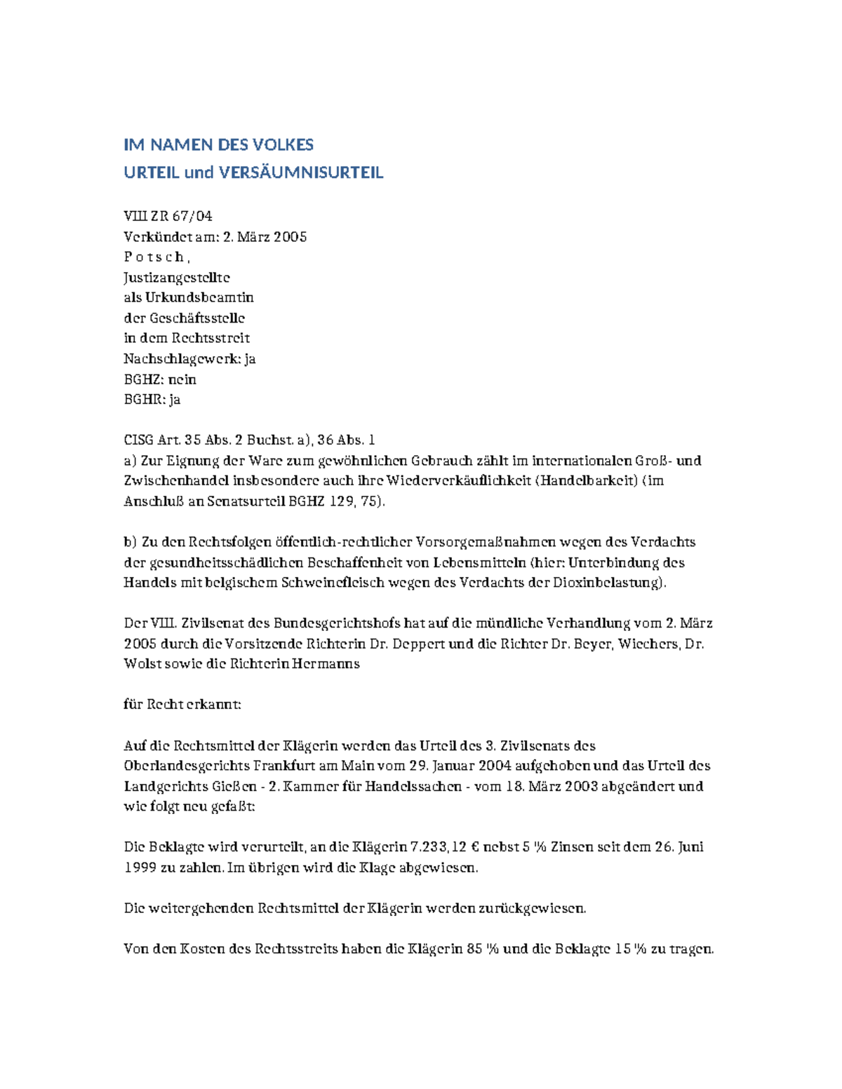 Urteil Versäumnisurteil - IM NAMEN DES VOLKES URTEIL und ...