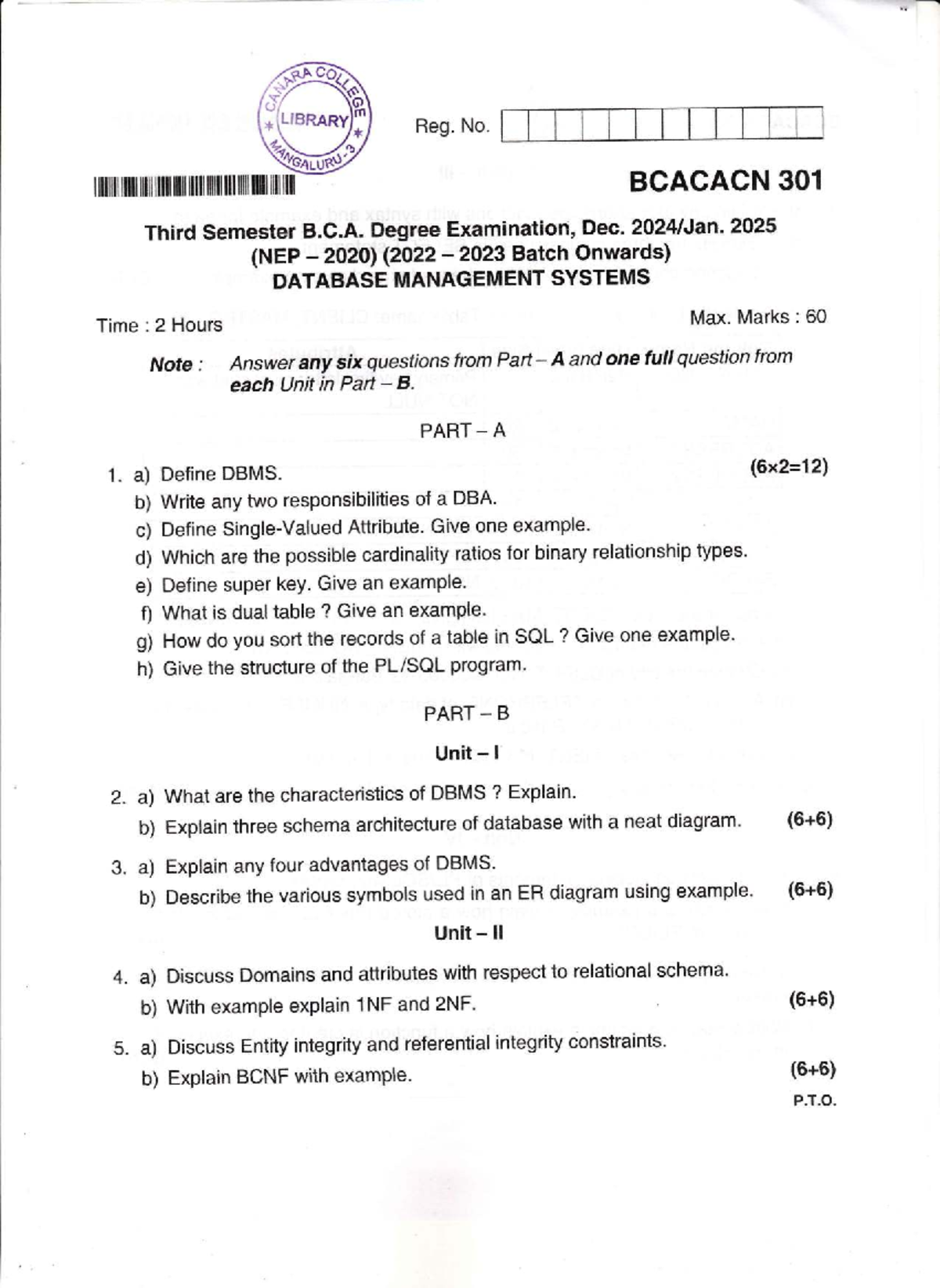 NEP BCA III Sem DBMS Exam Paper Dec 2024/Jan 2025 - Studocu