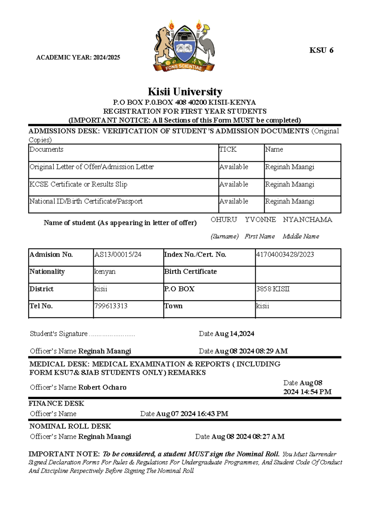 KSU 6 - Important Admission Registration Details for First-Year ...