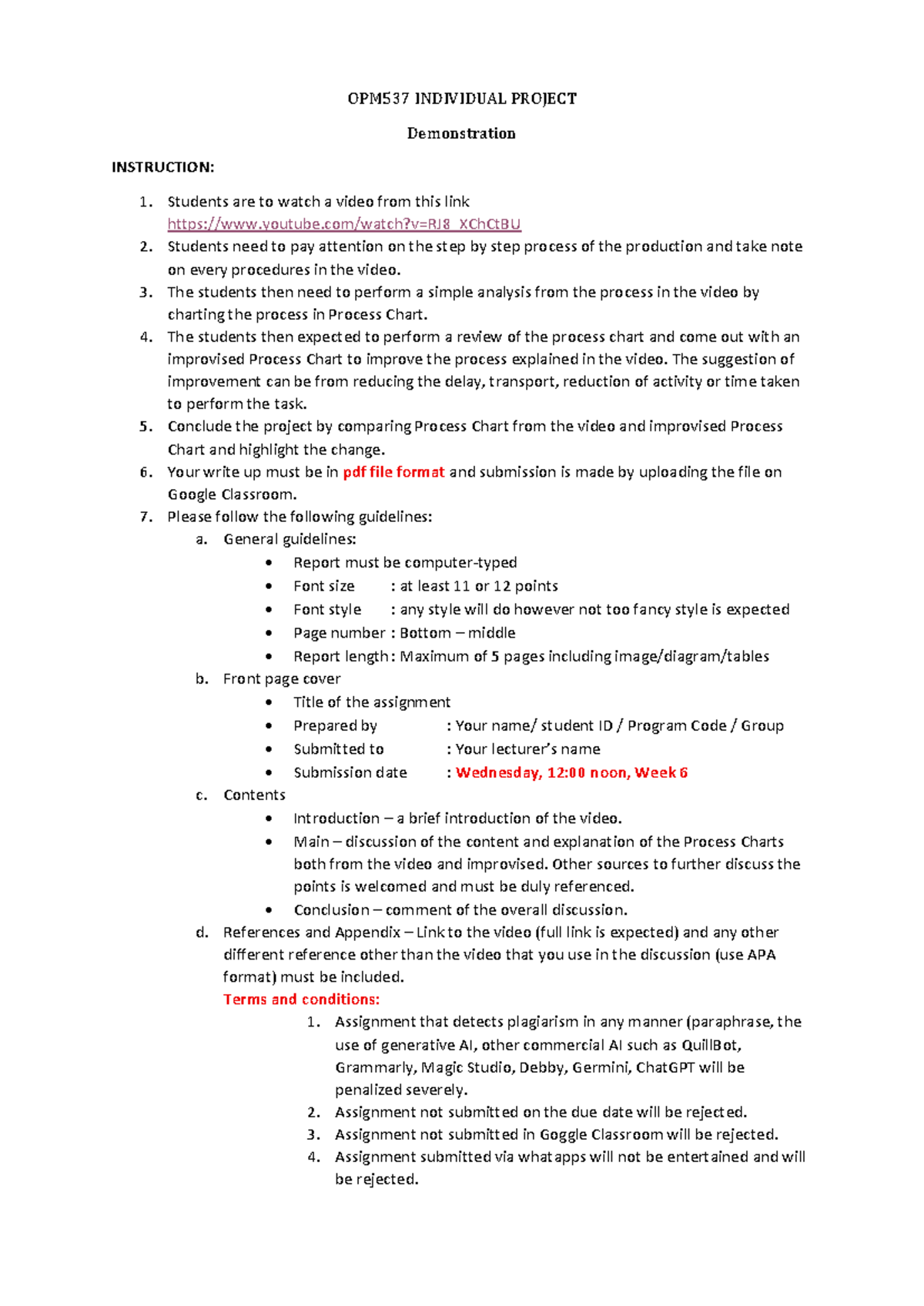 OPM537 Individual Project: Process Chart Analysis & Improvement - Studocu