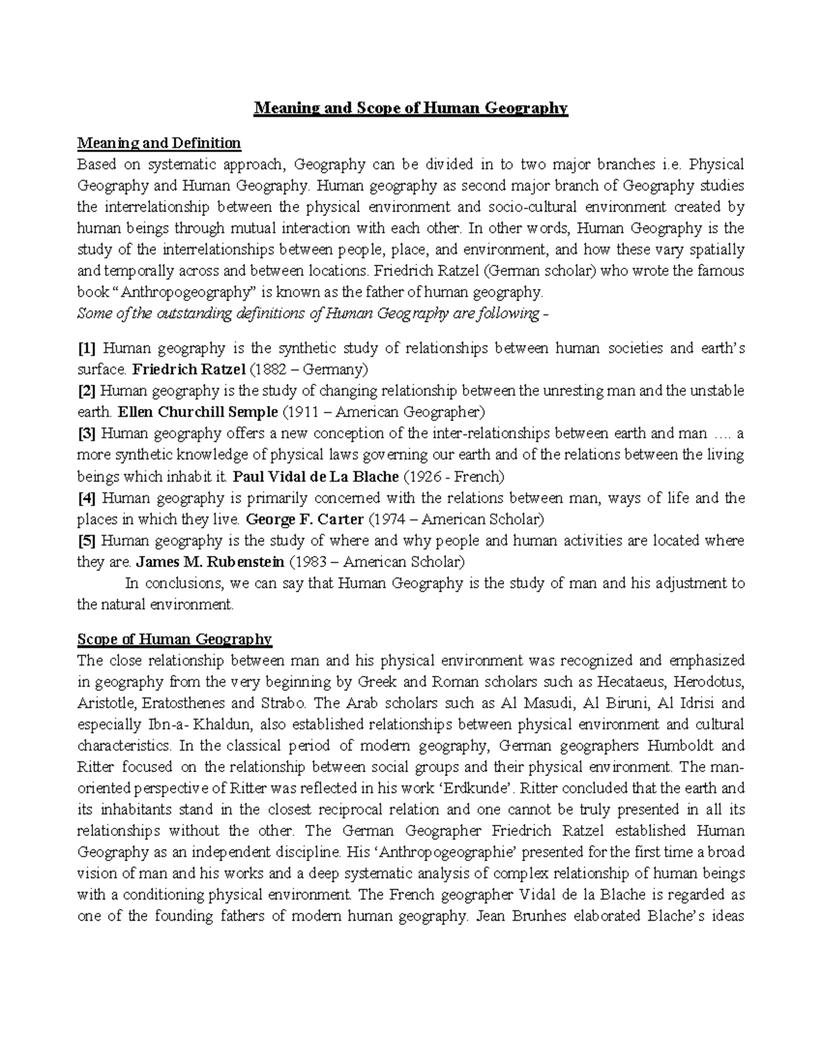 Human Geography: Meaning, Scope, and Key Concepts - Studocu