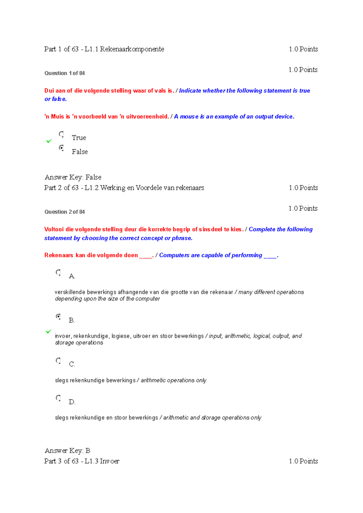 RINL Semestertoests - Computer literacy test memo. - Part 1 of 63 - L1 ...