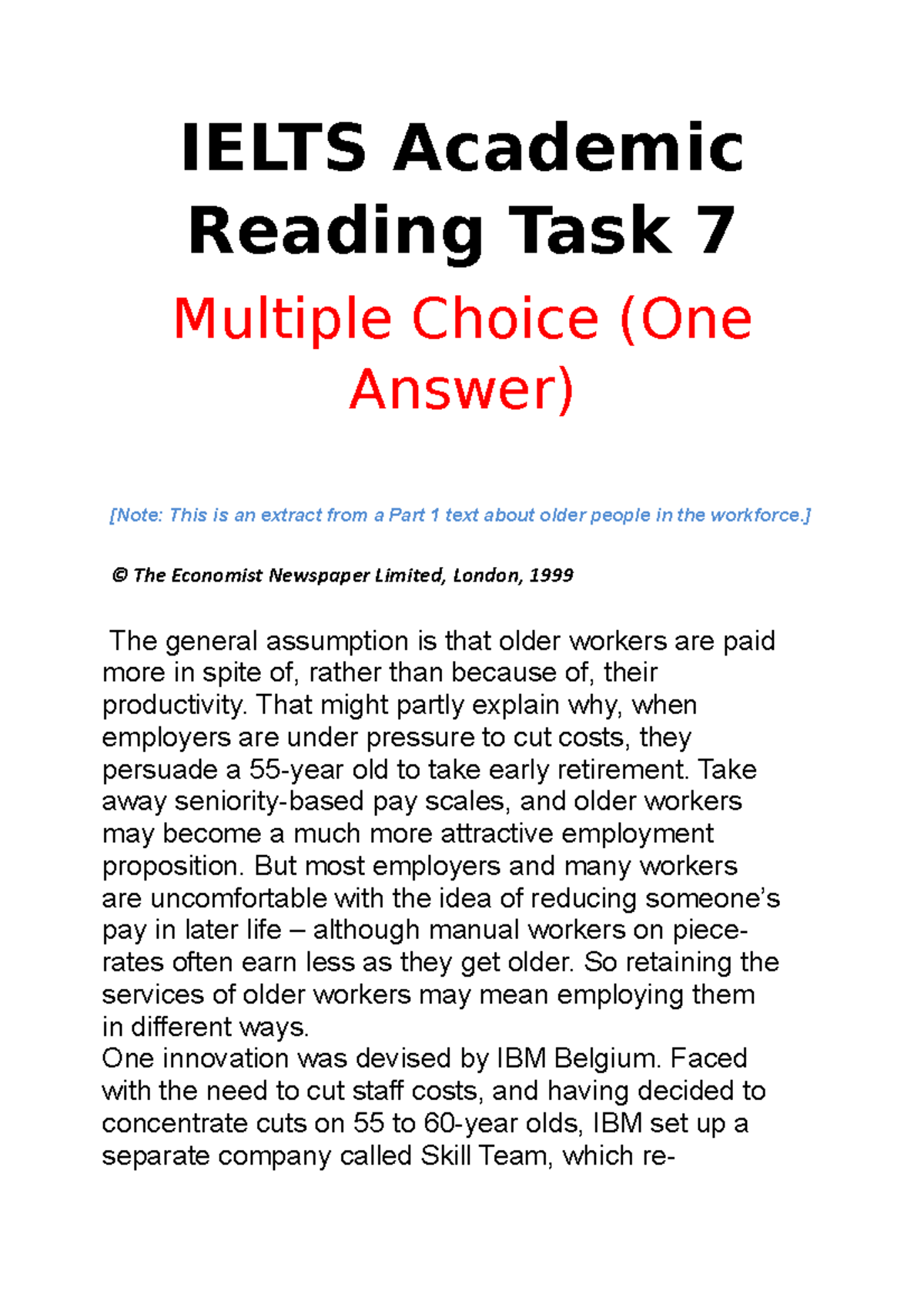 IELTS Academic Reading Task 7 Multiple Choice-One Answer - IELTS ...