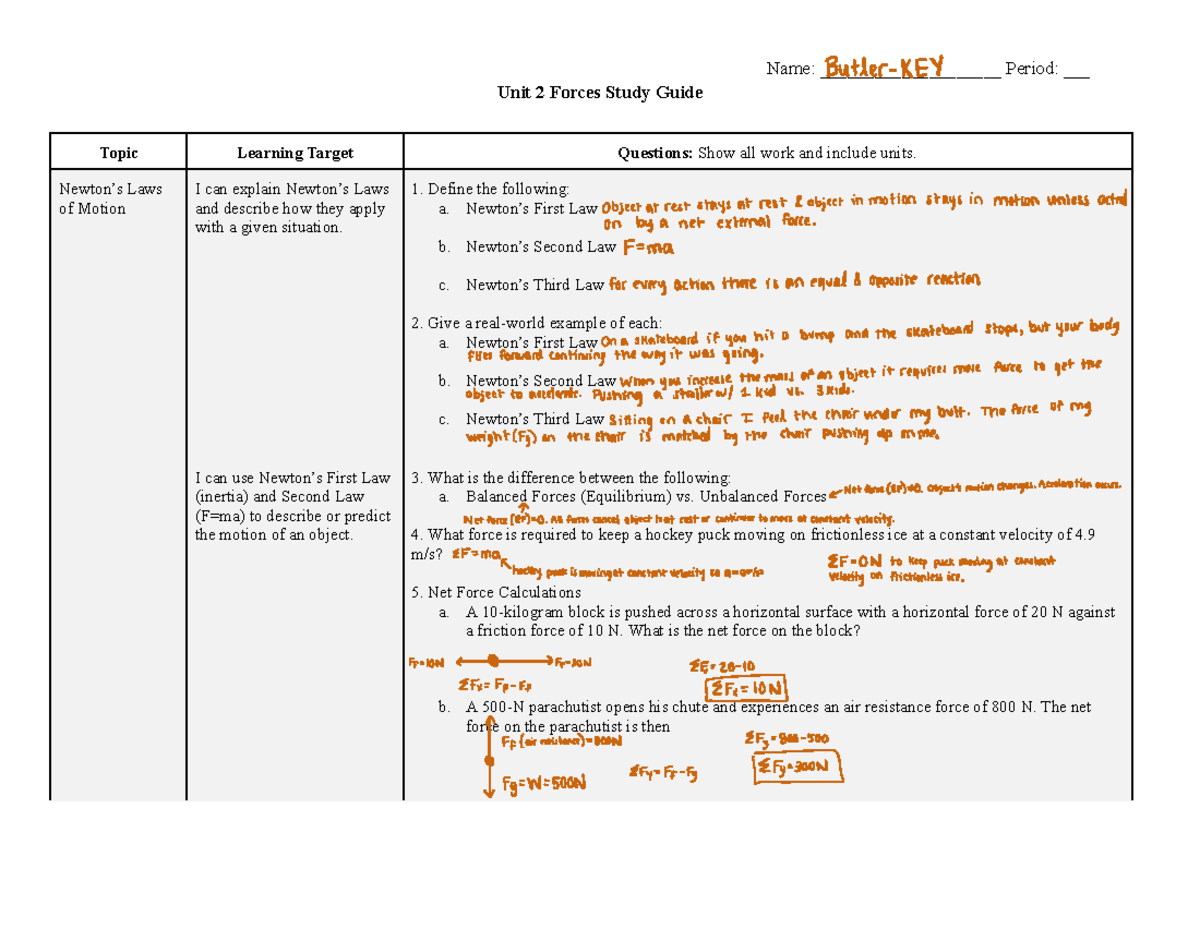 Unit 2 Forces Test Study Guide (15K) - Key Concepts and Solutions - Studocu