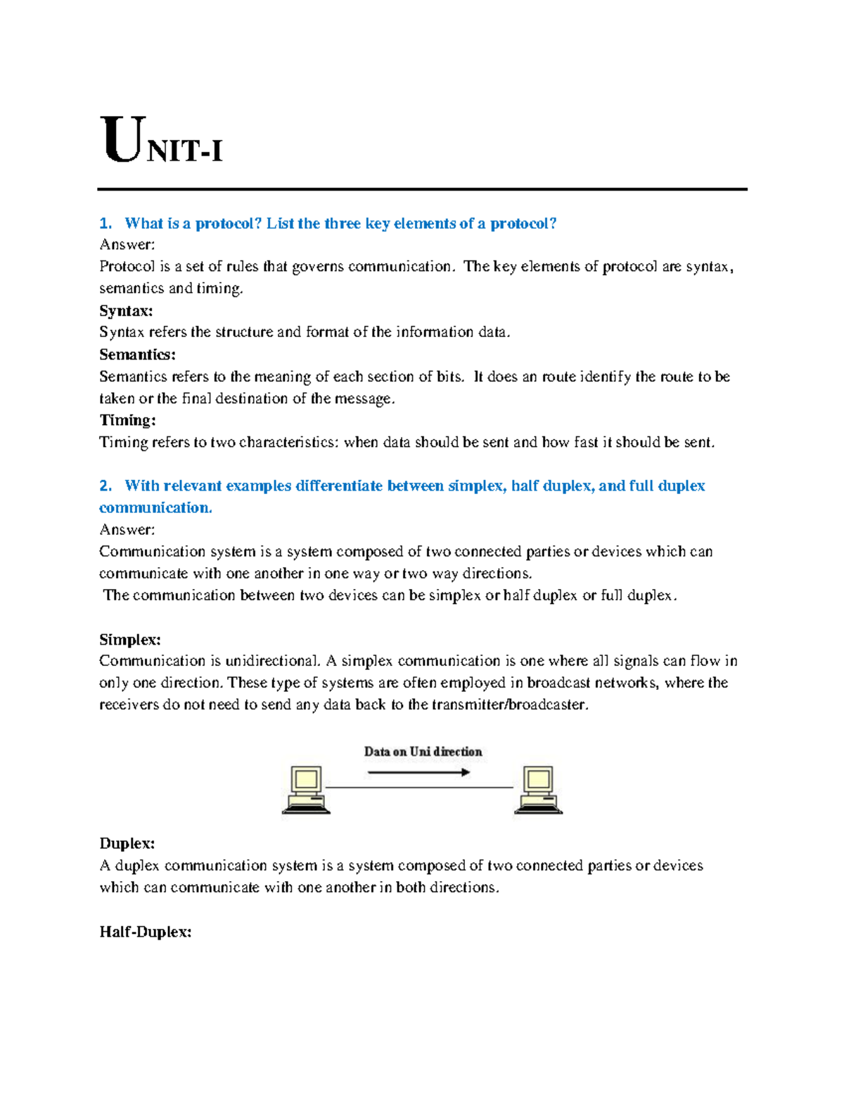 Unit 1 - Networking Concepts and Protocols Overview - Studocu
