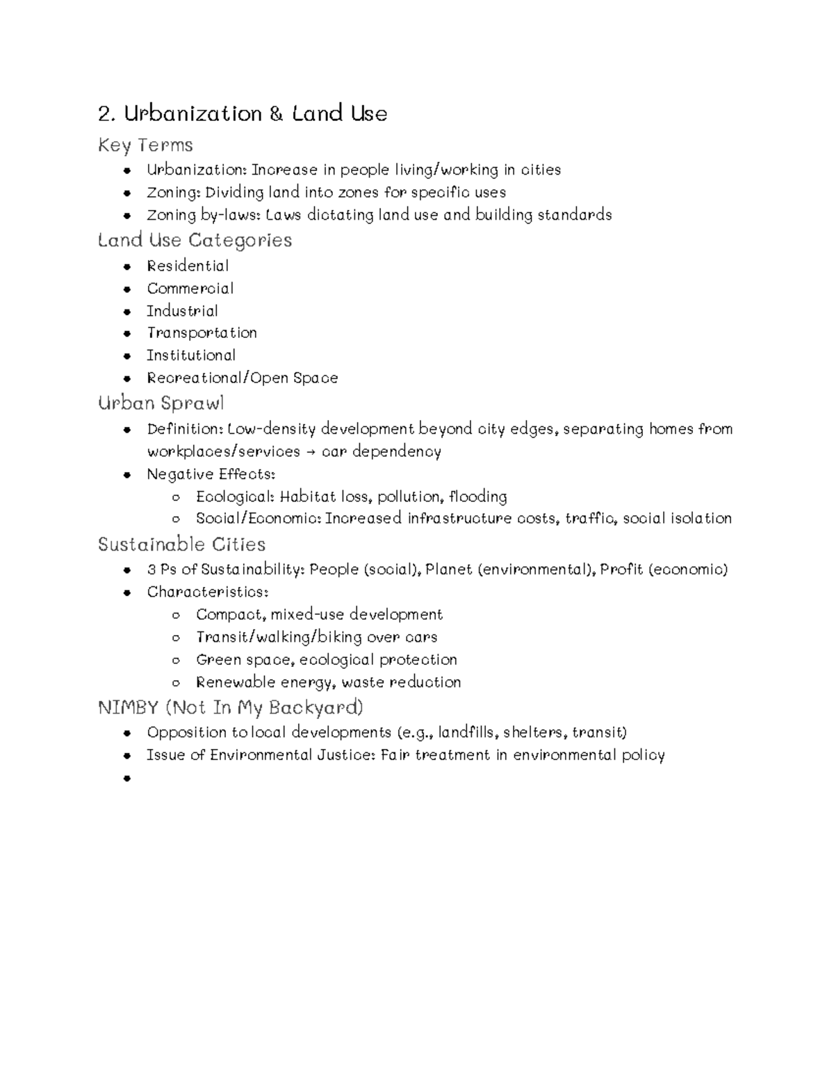 Geo 2 Final Exam Notes: Urbanization & Land Use Key Terms - Studocu