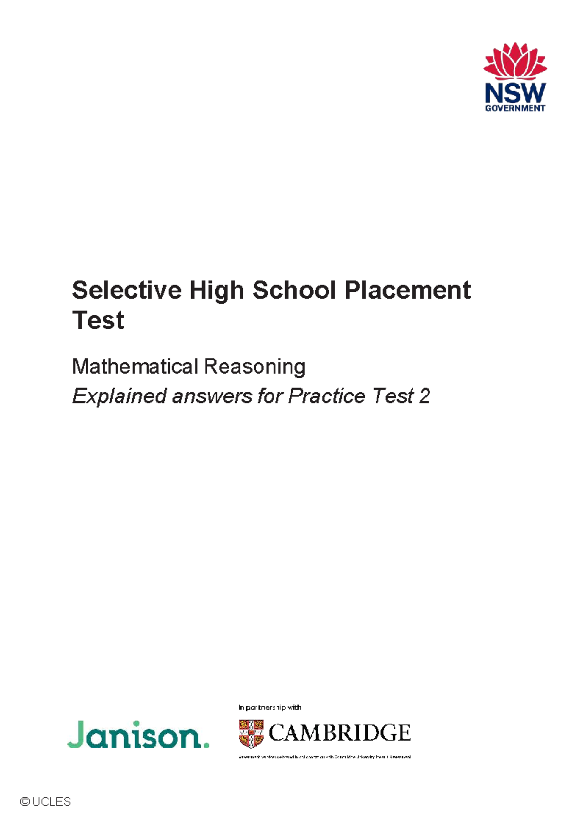 Selective High School Placement Test Math Reasoning Explained Answers ...