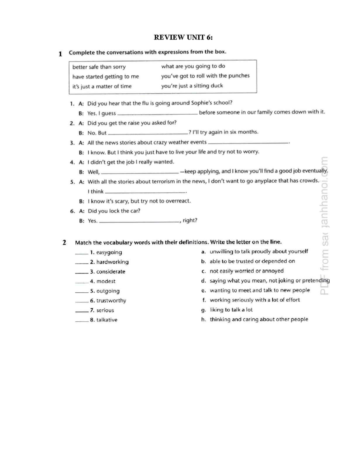 Review UNIT 6: Expressions, Vocabulary & Grammar Practice - Studocu
