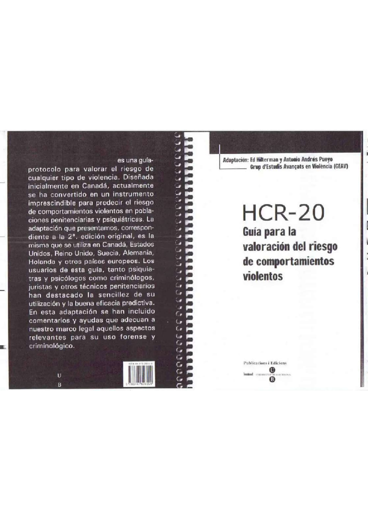Guía de Aplicación del Protocolo HCR para la Valoración del Riesgo de Violencia - Studocu