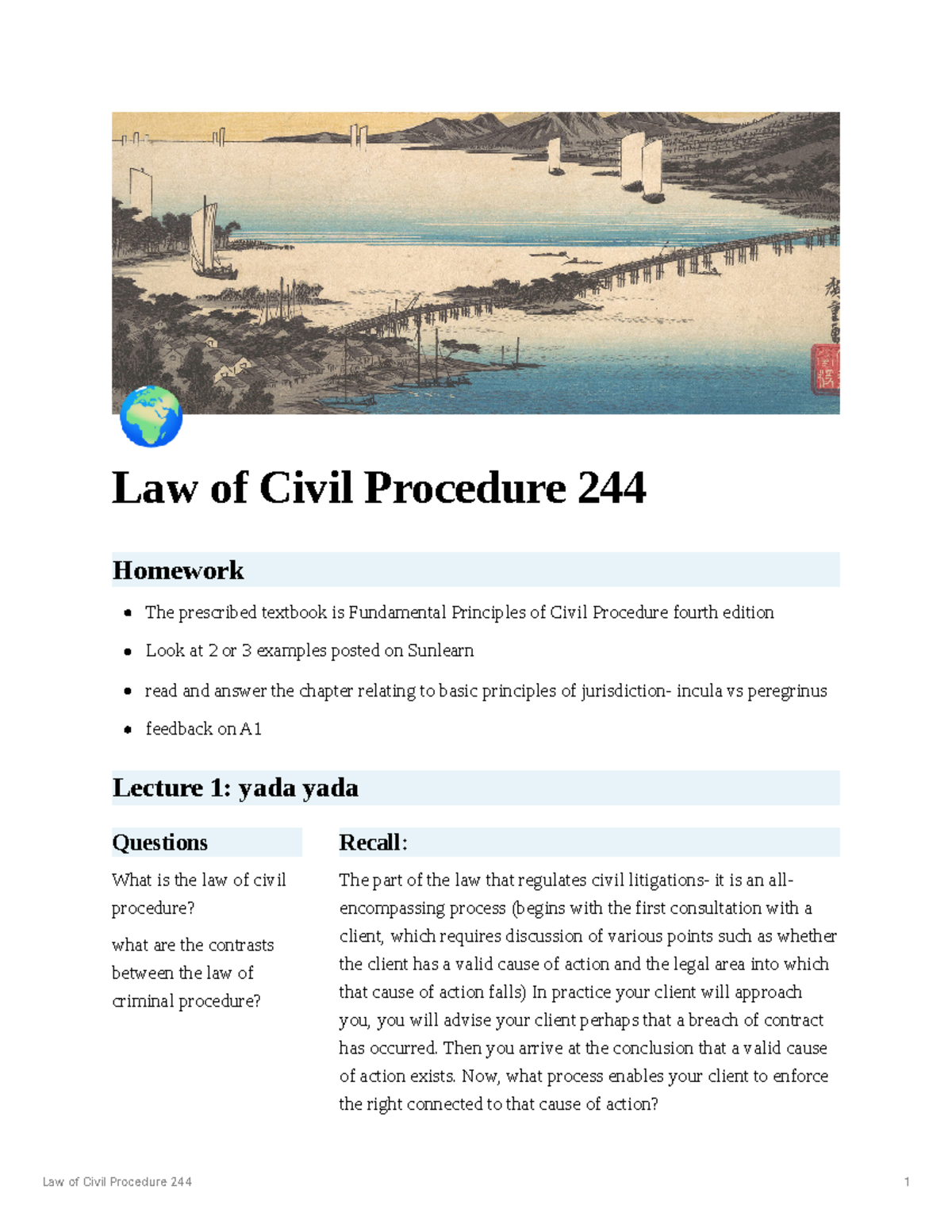 Law of Civil Procedure 244: Key Concepts and Class Notes - Studocu