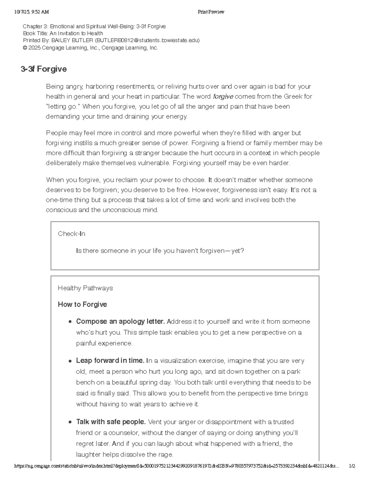 BAILEY BUTLER 2025: Chapter 3 - Forgiveness Strategies for Health - Studocu