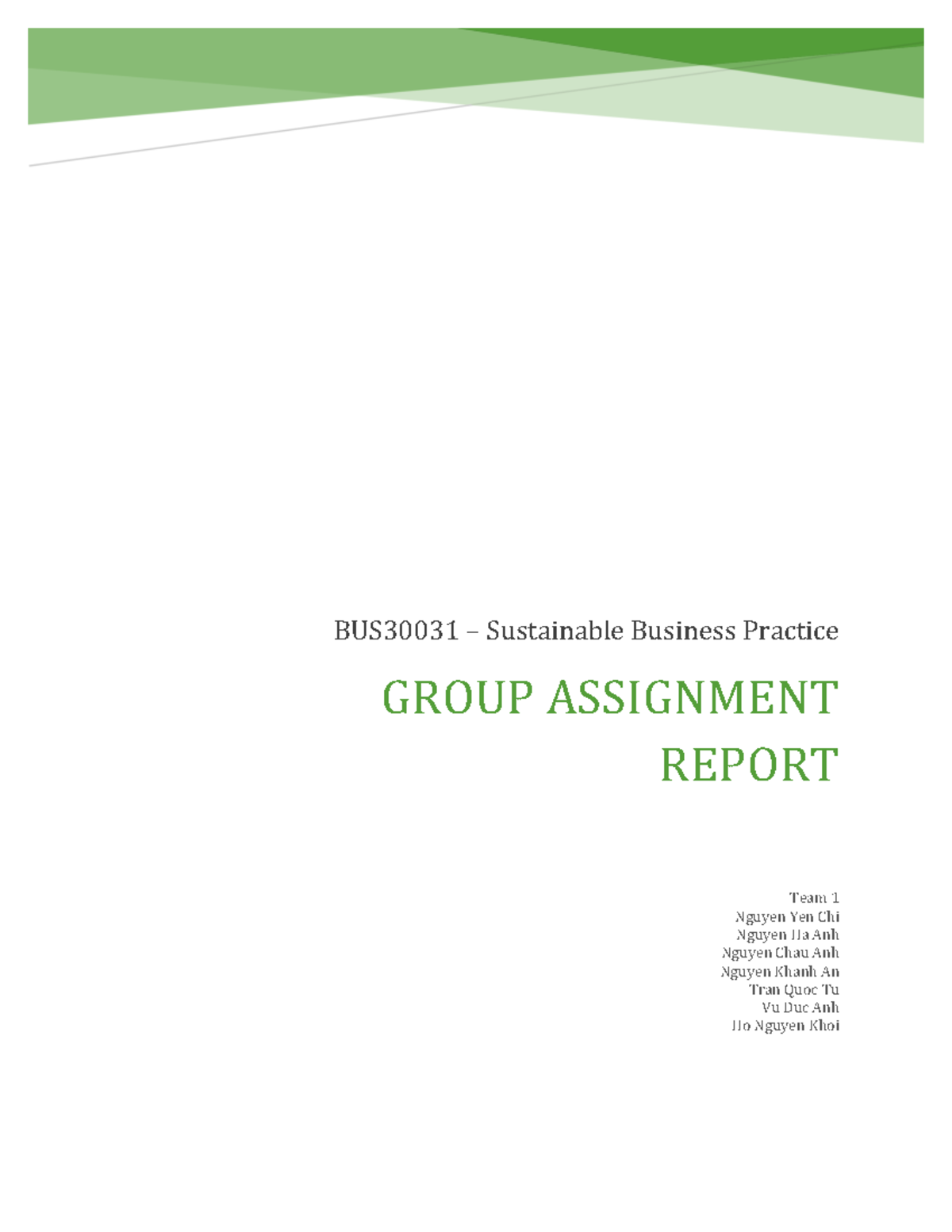 BUS30031 Group Assignment - BUS 30031 – Sustainable Business Practice ...