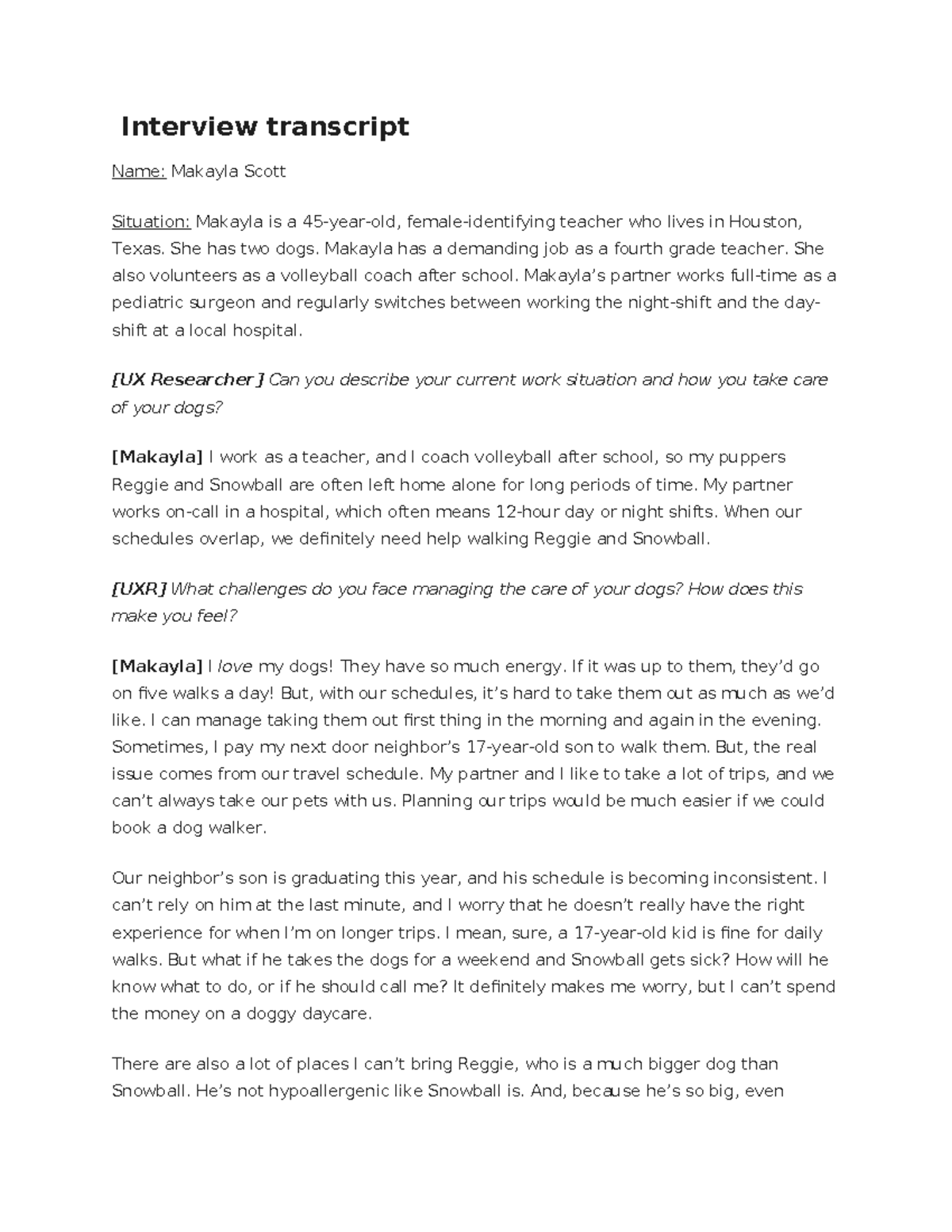 Latihan Empathy Map - Design Thinking - Empathize - Interview transcript Name: Makayla Scott ...