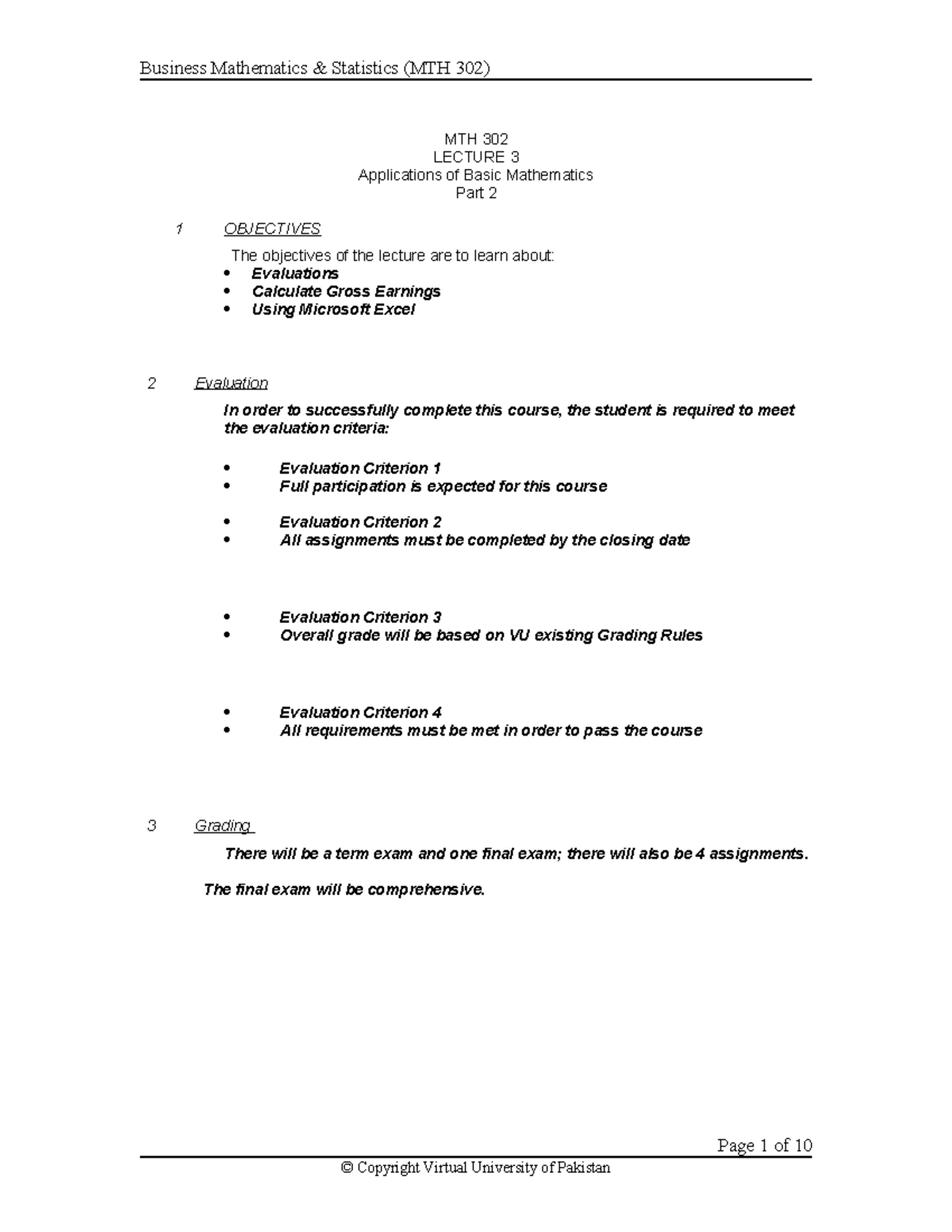 Lecture 3 - MTH302 Handouts - MTH 302 LECTURE 3 Applications of Basic ...