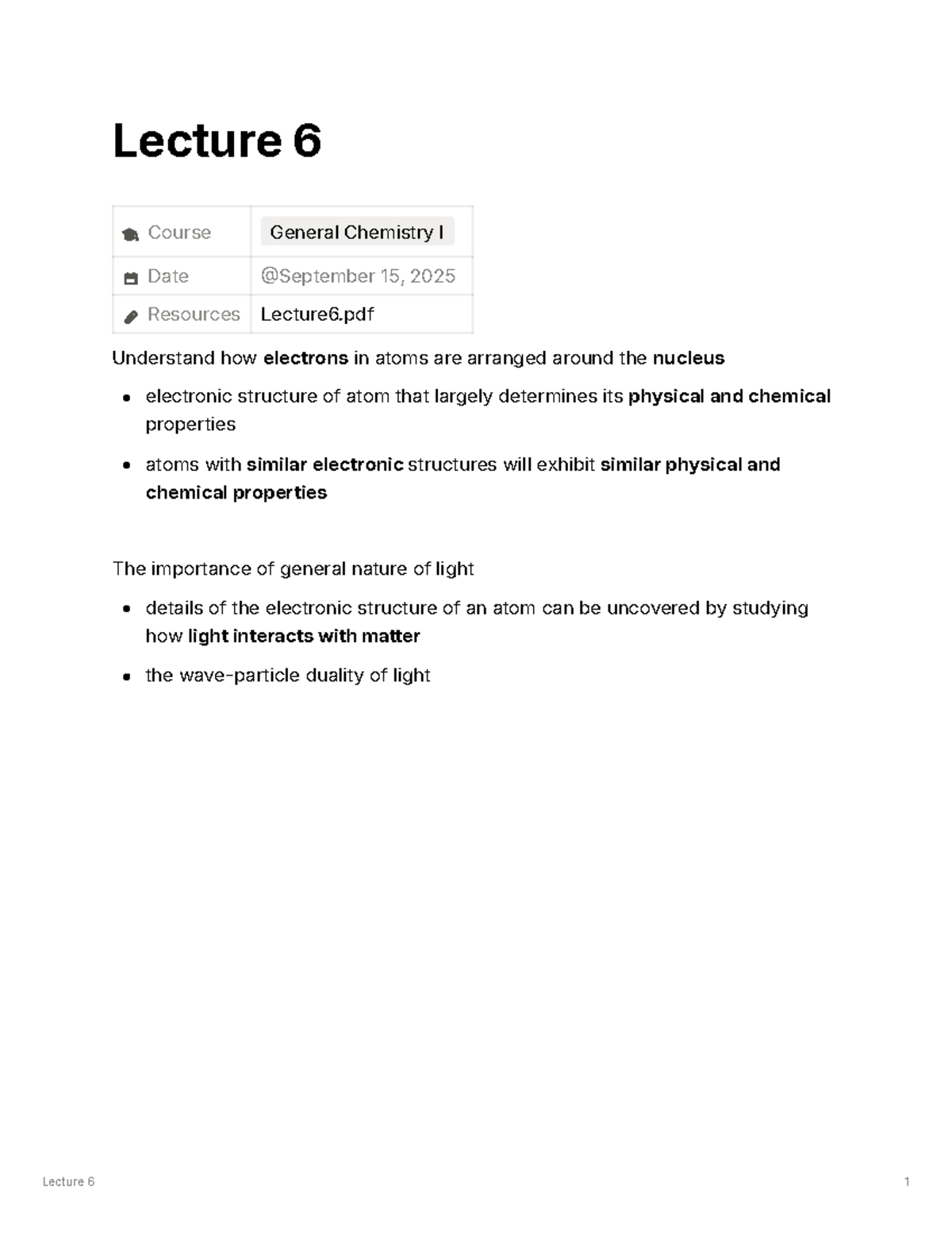 Lecture 6: Electronic Structure & Wave Nature of Light - Gen Chem I ...