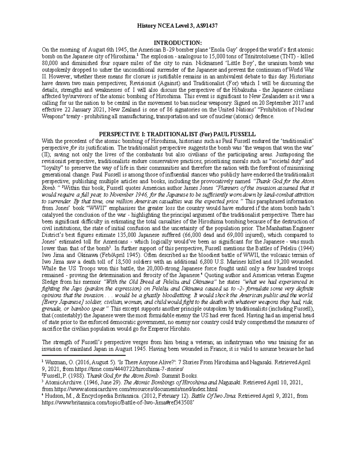 AS91437 Perspectives Essay - Grade: Excellence - History NCEA Level 3 ...