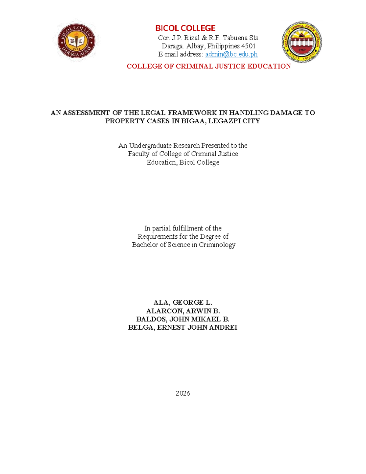 Assessment of Legal Framework in Damage to Property Cases (BS Crim ...