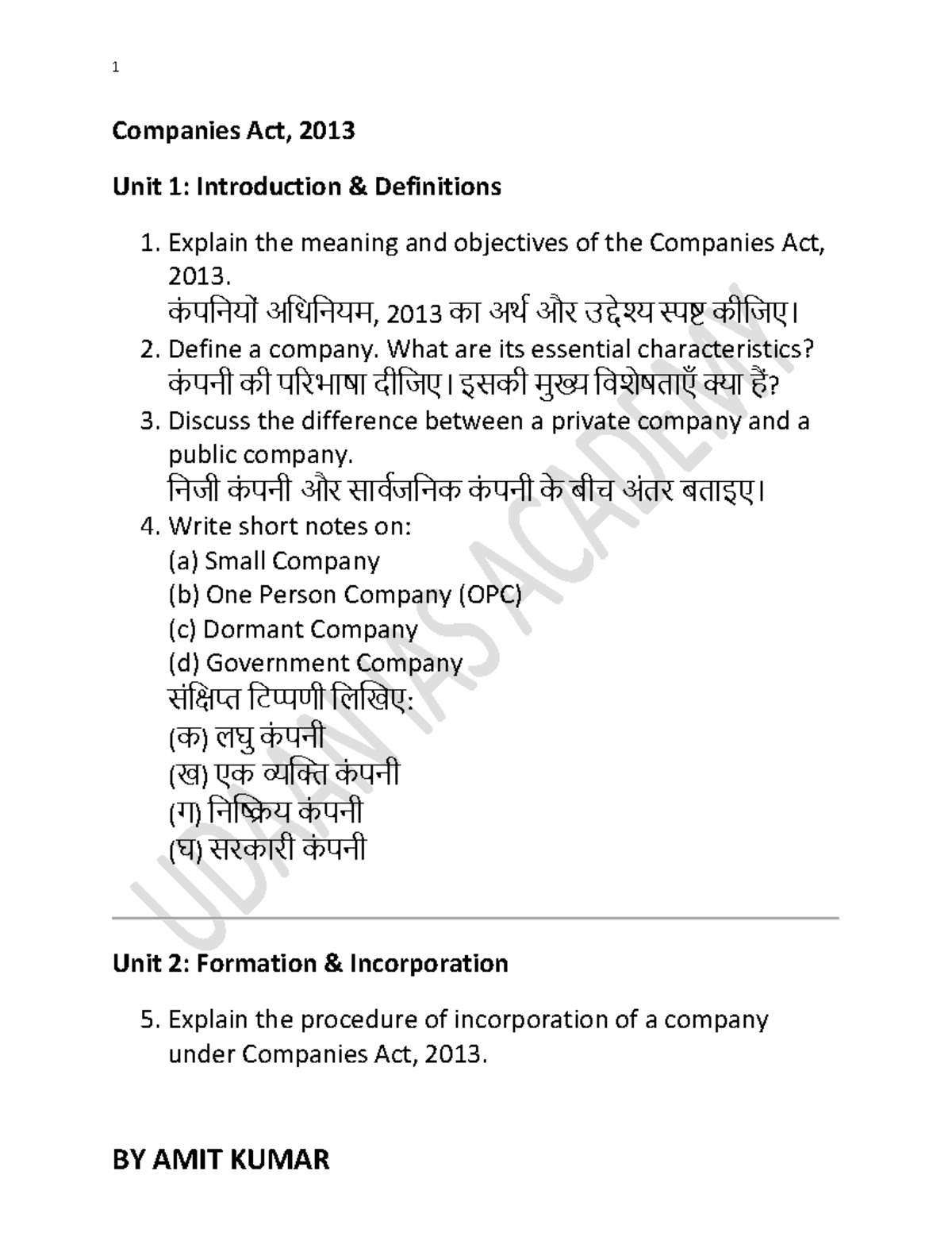 Companies Act, 2013: Key Concepts and Provisions Explained - Studocu