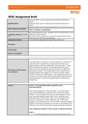 Unit 3 Aim C & D Brief - BTEC Assignment Brief Qualification Pearson ...