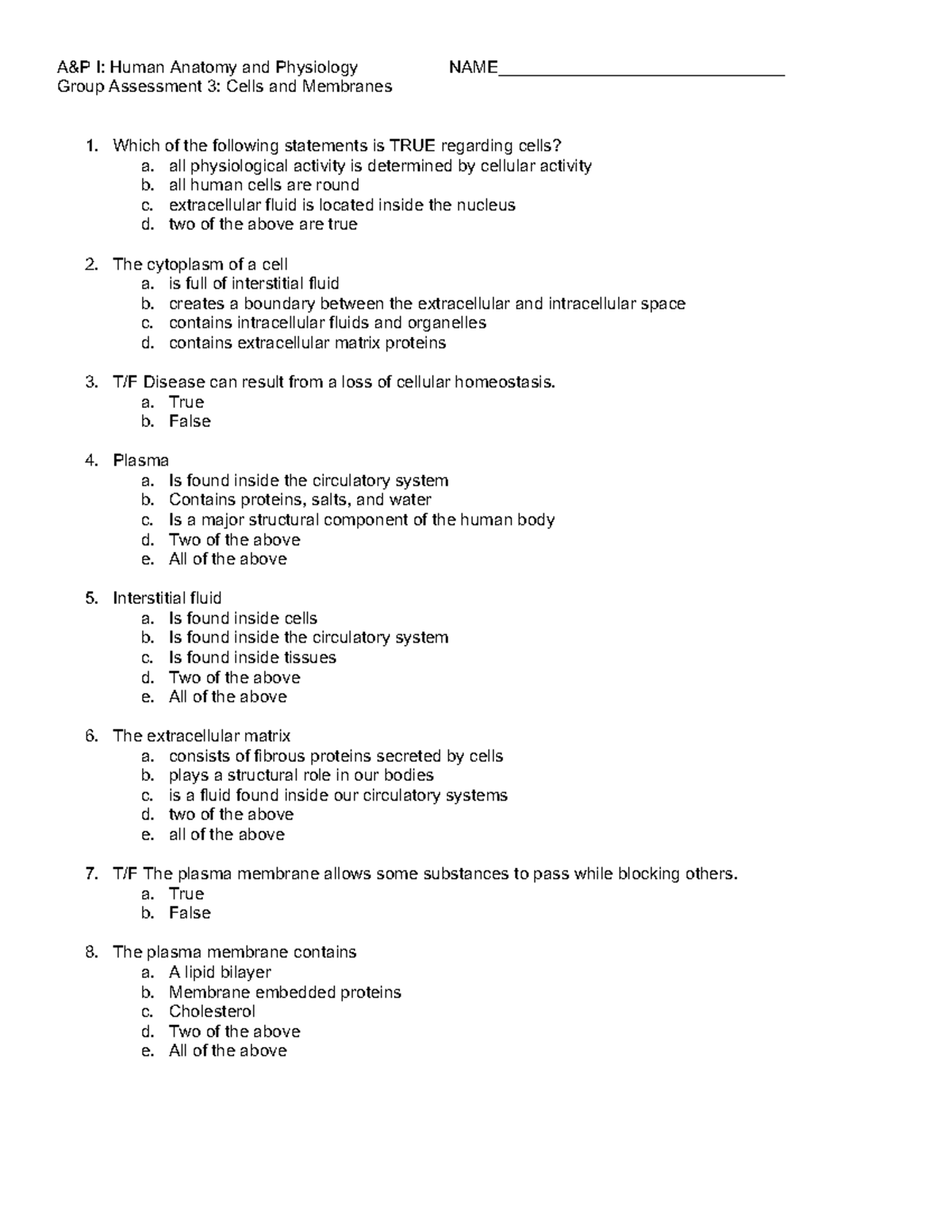 A&P I: Final Exam Review - Cells & Membranes (Group Assessment 3) - Studocu