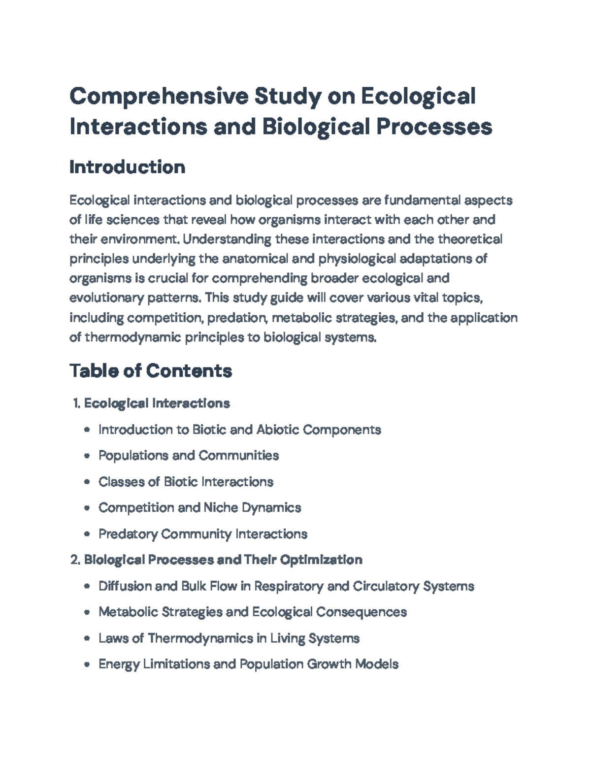 Ecological Interactions and Biological Processes Study Guide (BIO 101 ...