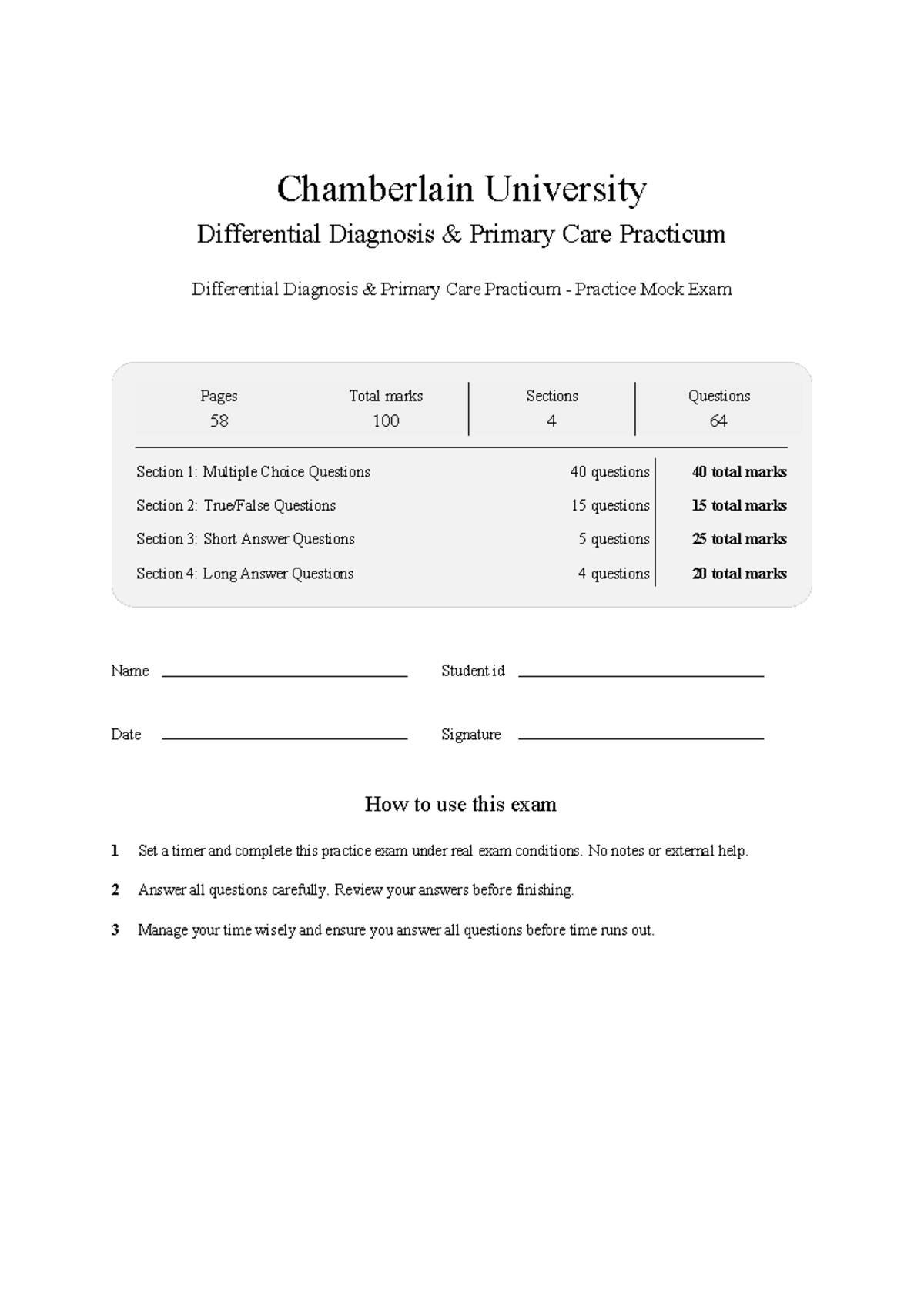 NR-511 Differential Diagnosis & Primary Care Practicum Mock Exam 2026 ...